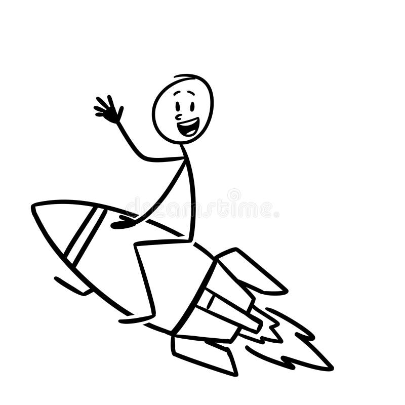 A Man Flies High on a Rocket Stock Illustration - Illustration of ...