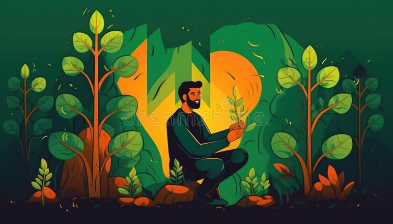 Illustration Man in the Forest Stock Illustration - Illustration of ...