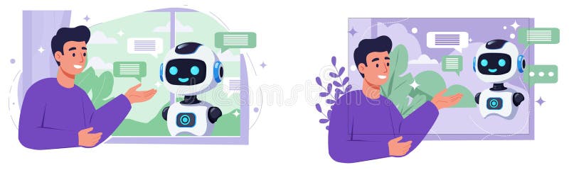 Friendly AI Chatbot Conversation Stock Vector - Illustration of cartoon ...