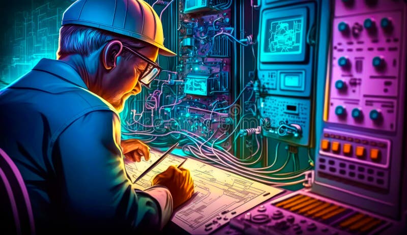An Illustration of Man in Hard Hat Working on Computer. Generative AI ...