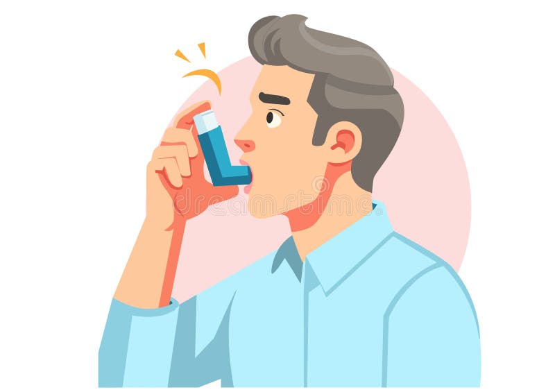 Illustration of a Man Inhaling Asthma Medication Stock Illustration ...