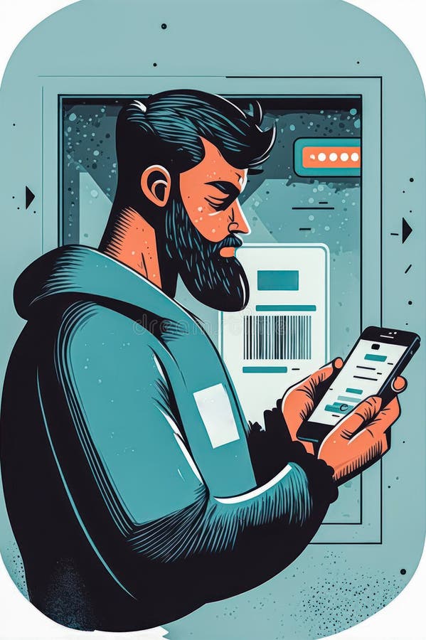 Man Looking at Smartphone, Generative AI Stock Illustration ...