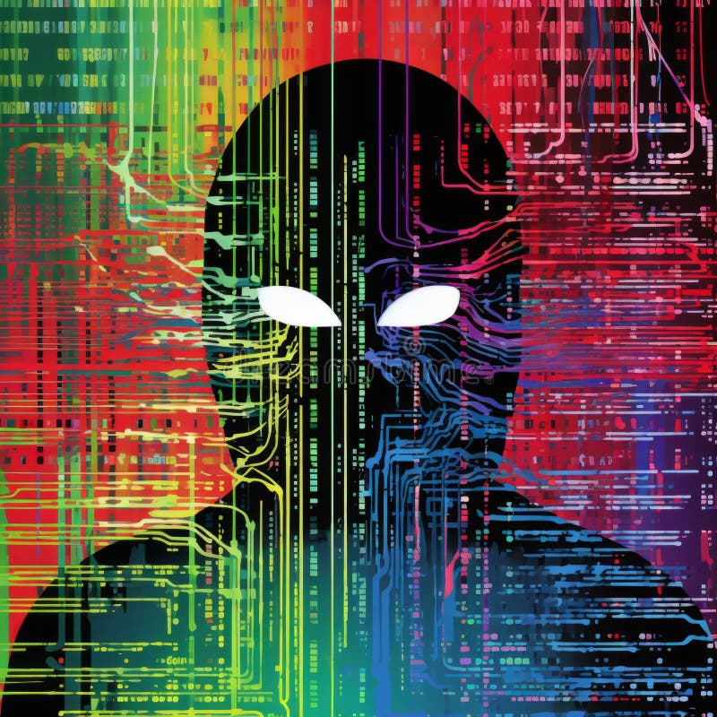 An Illustration of a Man in a Mask on a Computer Screen Stock ...