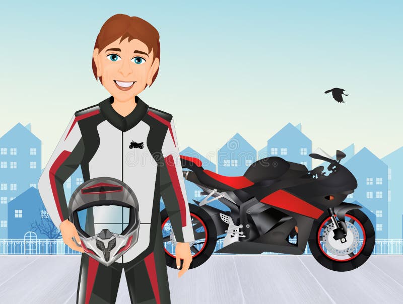 Illustration of Man with Motorcycle Stock Illustration - Illustration ...