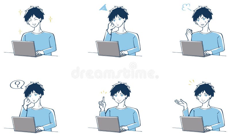 Illustration of a Man Operating a Computer Stock Vector - Illustration ...