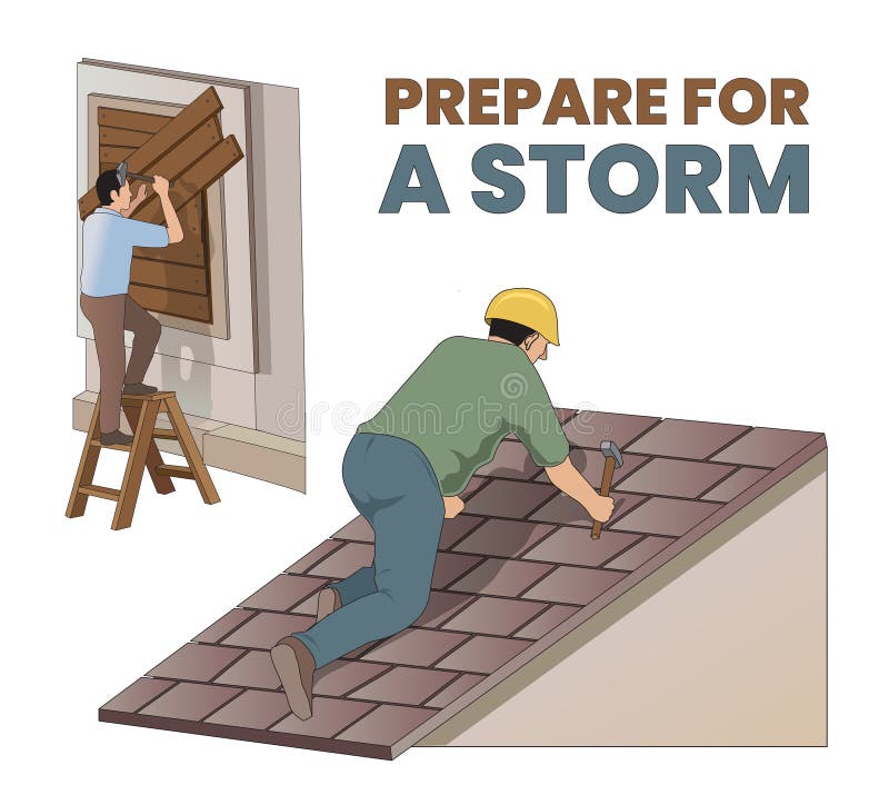 Illustration of Man Preparing His House for Hurricane Stock Vector ...