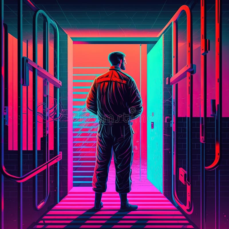 Illustration of Man in Prison Behind the Bars. Generative AI Stock ...