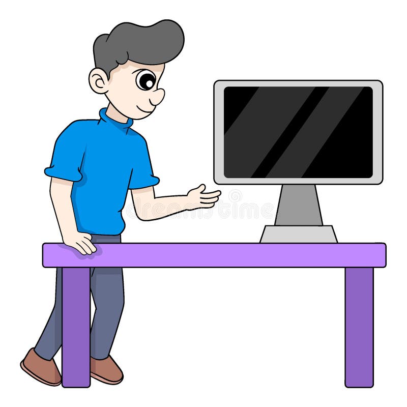 Illustration of Man Promoting Computer Technology Attract Sales ...