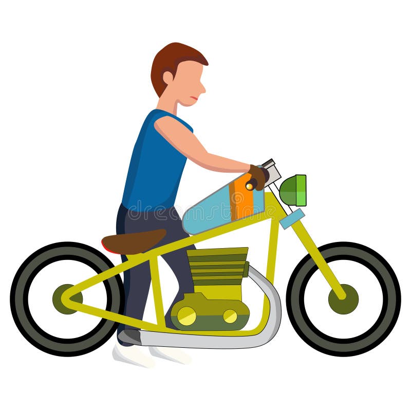 Illustration of a Man Pushing a Motorcycle on the Street. Hand Drawn ...