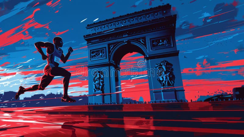 Illustration of Man Running in the Paris Marathon. Generative AI. Stock ...