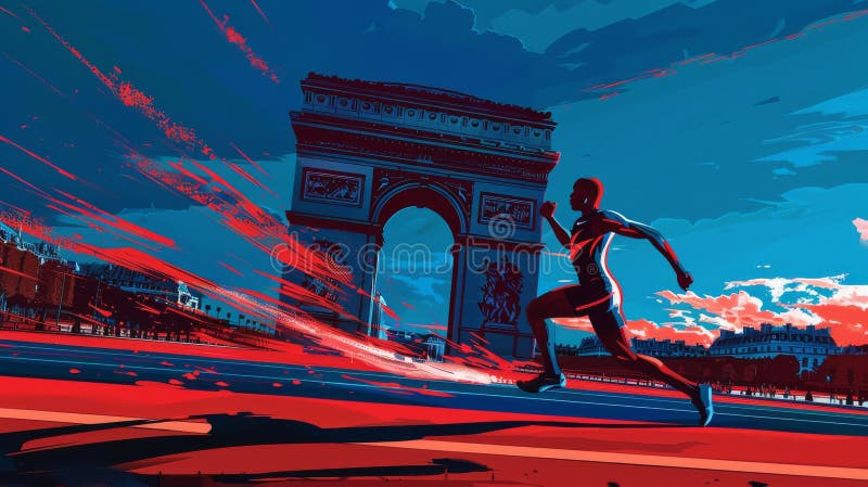 Illustration of Man Running in the Paris Marathon. Generative AI. Stock ...