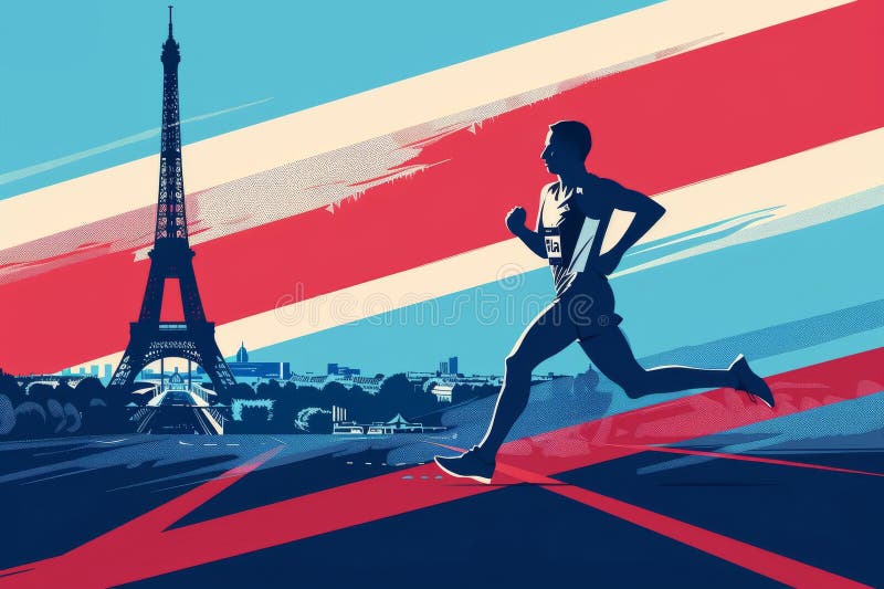 Illustration of Man Running in the Paris Marathon. Generative AI. Stock ...