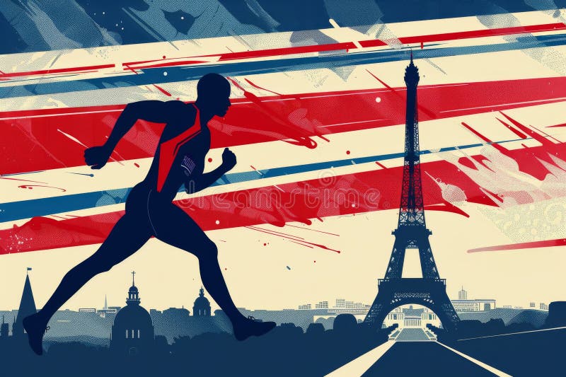 Illustration of Man Running in the Paris Marathon. Generative AI. Stock ...