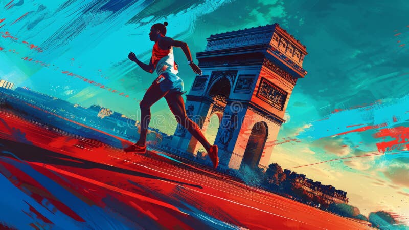 Illustration of Man Running in the Paris Marathon. Generative AI Stock ...