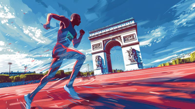 Illustration of Man Running in the Paris Marathon. Generative AI Stock ...