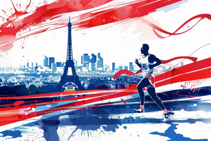 Illustration of Man Running in the Paris Marathon. Generative AI Stock ...