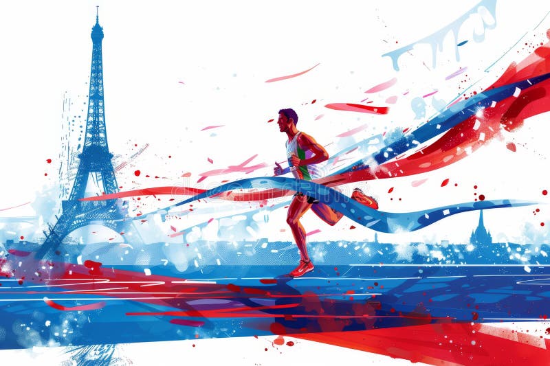 Illustration of Man Running in the Paris Marathon. Generative AI Stock ...