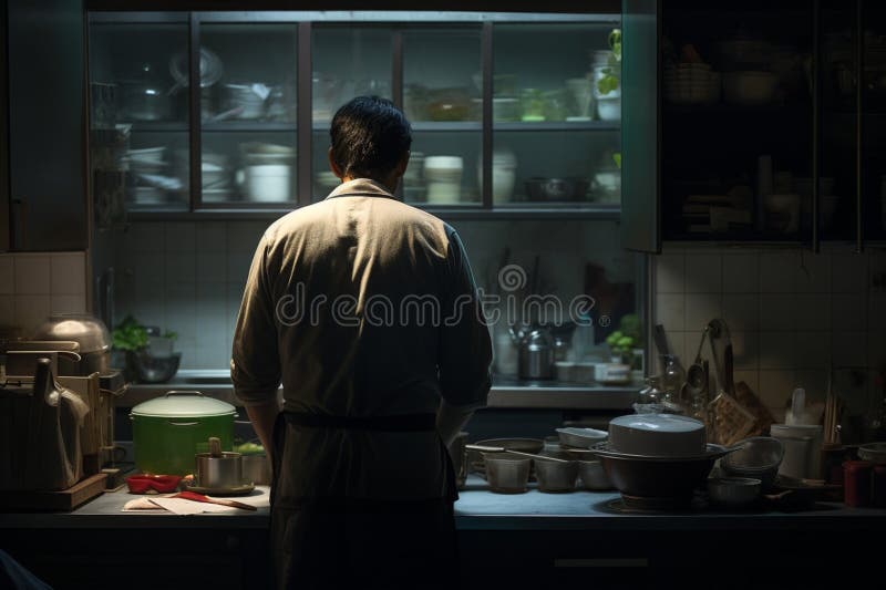 Man S Back in a Kitchen Working Stock Image - Image of chief, food ...