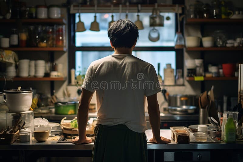 Man S Back in a Kitchen Working Stock Image - Image of people, back ...