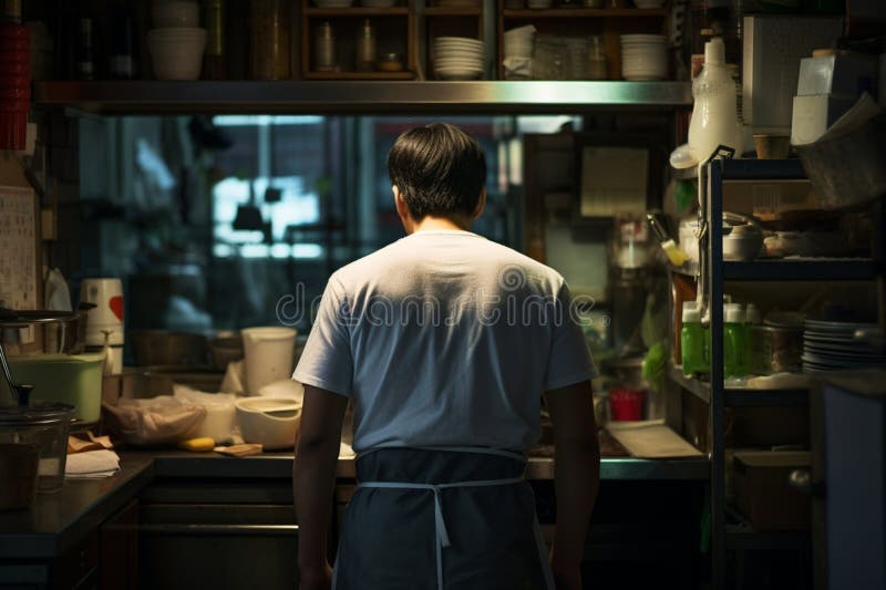 Man S Back in a Kitchen Working Stock Photo - Image of illstration ...