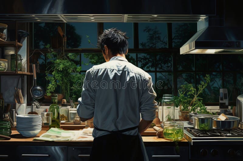 Man S Back in a Kitchen Working Stock Image - Image of worker, back ...