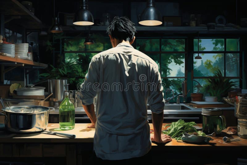 Man S Back in a Kitchen Working Stock Image - Image of people, back ...