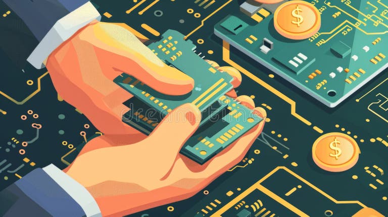 Illustration of a Man S Hand Holding a Microchip. the Concept of ...