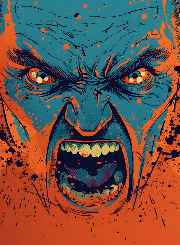 Illustration of a Man Screaming with a Blue Face and Orange Background ...