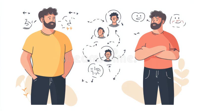 Illustration of a Man Showcasing Different Facial Expressions and ...