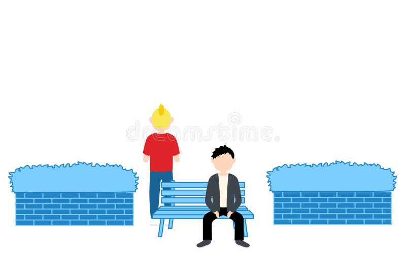 Illustration of a Man Sitting on the Bench and a Man Standing Behind ...