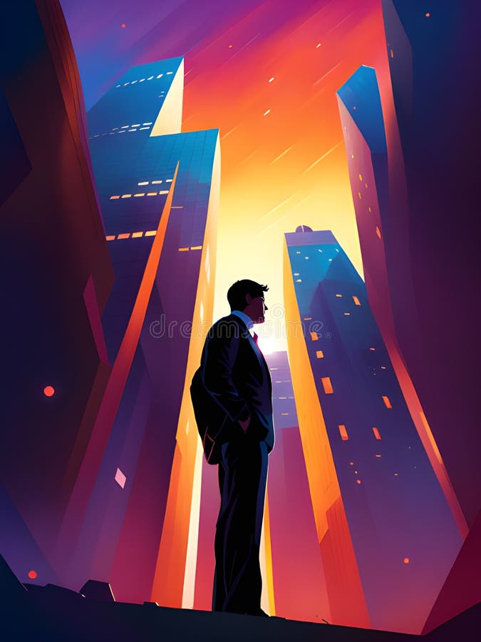 Illustration of a Man Standing on the City Background Stock ...