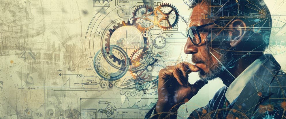 An Illustration of a Man Thinking with a Clockwork Mechanism in the ...