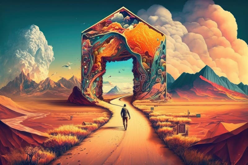An Illustration of Man Walking Down Path in the Desert. Generative AI ...