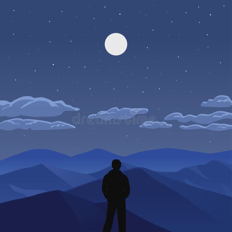 Illustration of Man Watching Moon Stock Illustration - Illustration of ...