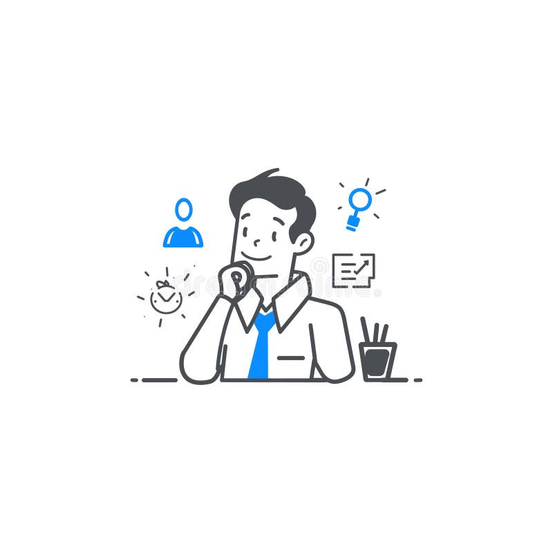 Illustration of a Man at Work with Business Icons. Vector Illustration ...