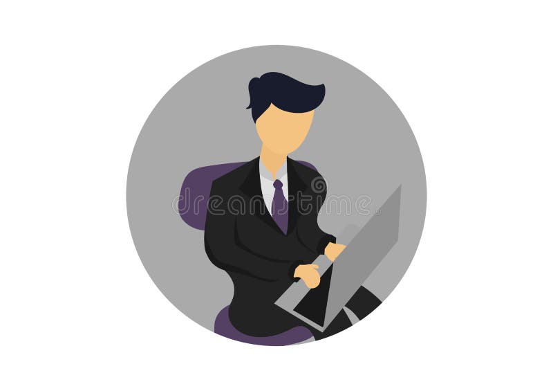 Illustration of a Man Working at a Computer Stock Vector - Illustration ...