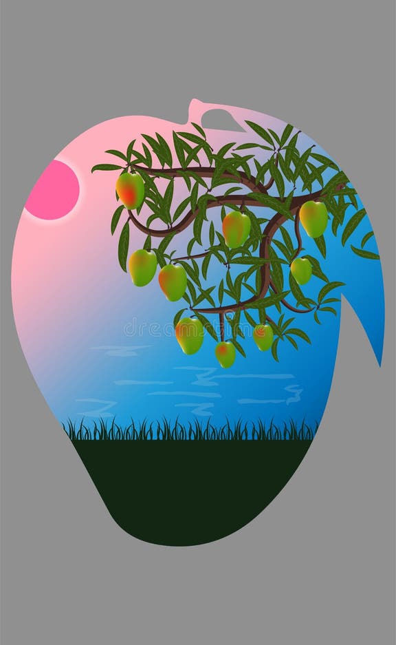 Illustration of a Mango Tree with Some Mango in a Mango Shape. Stock ...