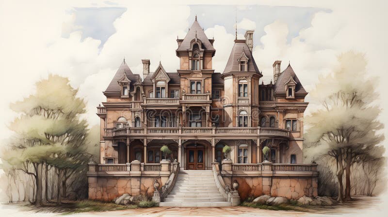 Illustration of a Mansion in Front View. Stock Illustration ...