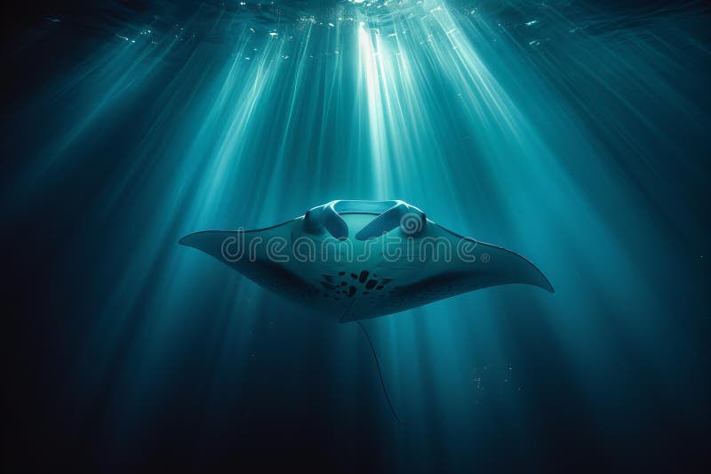 Illustration of Manta Ray Gliding through the Deep Blue Ocean, with ...