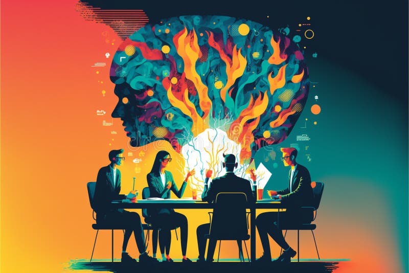 Illustration of Many Business People Collaborating, Solving Problems ...