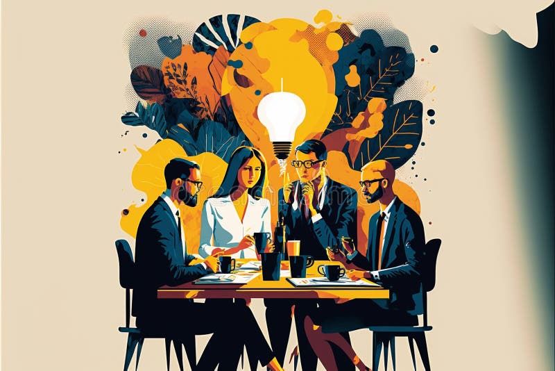 Illustration of Many Business People Collaborating, Solving Problems ...