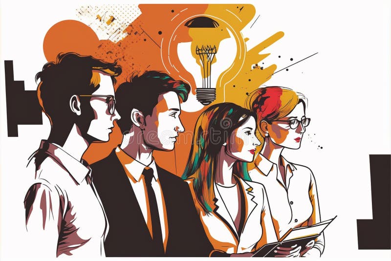 Illustration of Many Business People Collaborating, Solving Problems ...