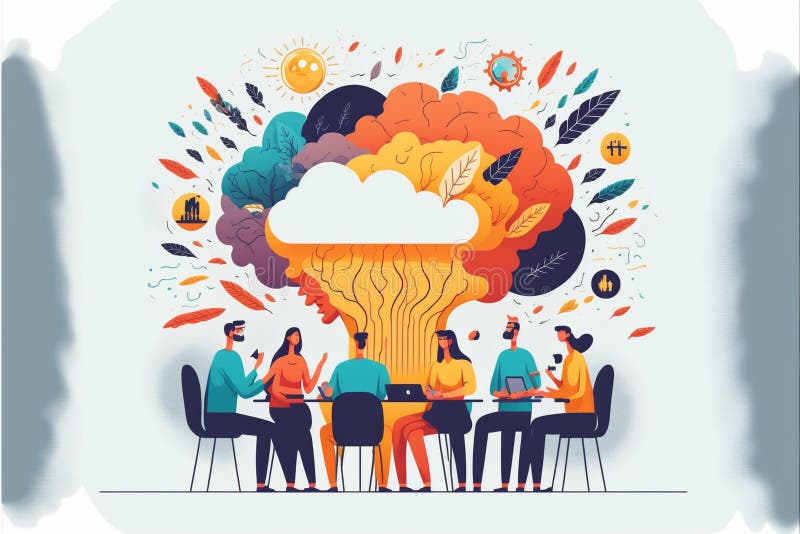 Illustration of Many Business People Collaborating, Solving Problems ...