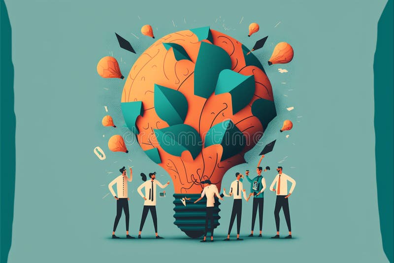 Illustration of Many Business People Collaborating, Solving Problems ...