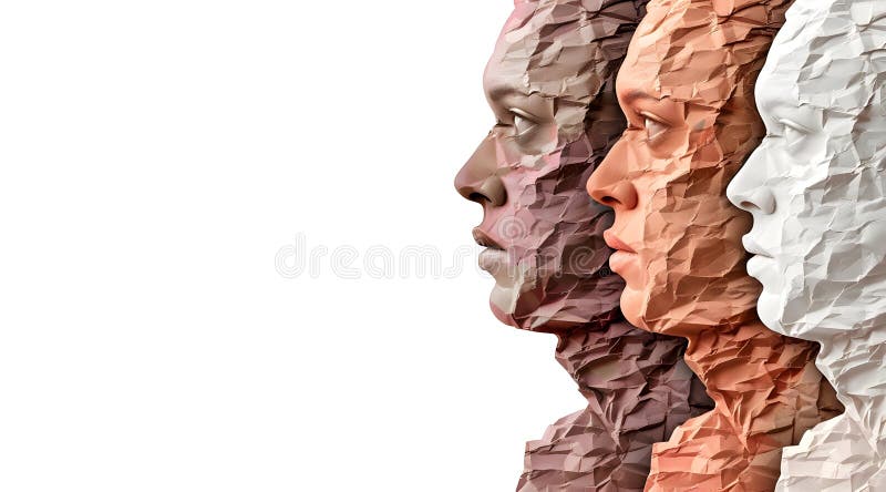Illustration of Many Diverse Faces Made from Crumpled Paper, Copy Space ... Illustration of Many Diverse Faces Made from Crumpled Paper, Copy Space ...