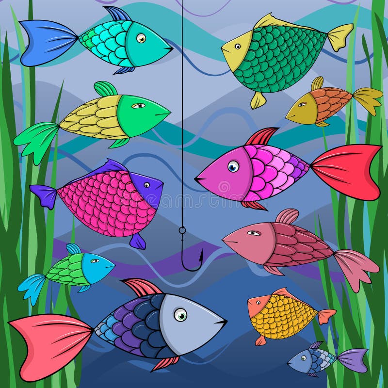 Illustration of many fish. stock vector. Illustration of invest - 69365169