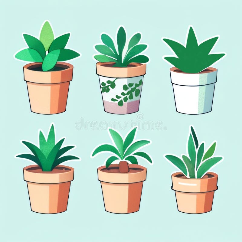 Many Potted Plant on a Simple Background Stock Illustration ...