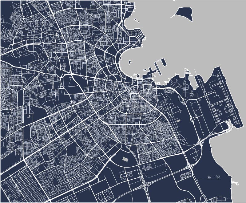 Map of the City of Doha, Qatar Stock Vector - Illustration of mahmoud ...