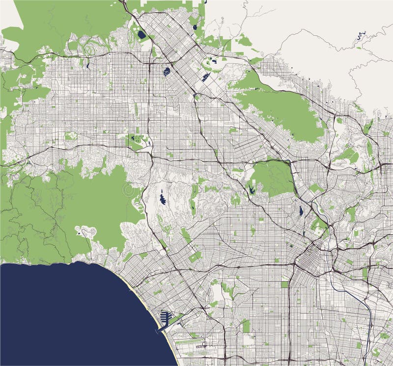 Map of the City of Los Angeles, USA Stock Illustration - Illustration ...