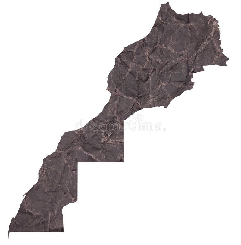 Map of Morocco on Old Dark Crumpled Grunge Paper Stock Illustration ...